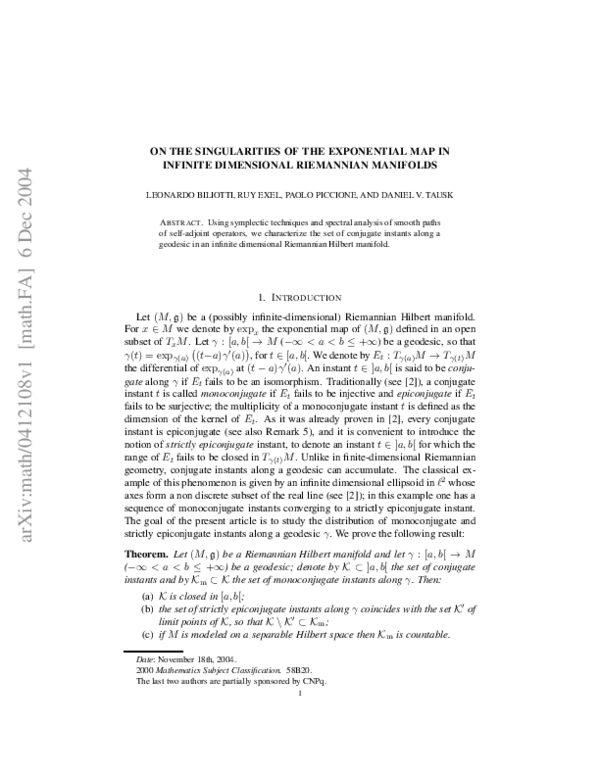 (PDF) On the Singularities of the Exponential Map in Infinite ...