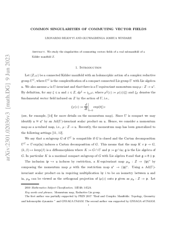 (PDF) Common Singularities of Commuting Vector Fields