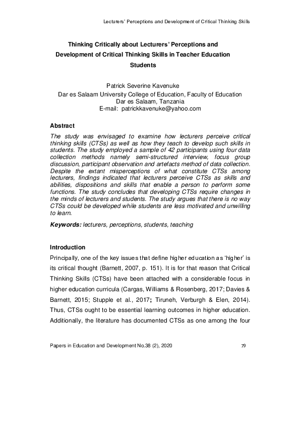 (PDF) Thinking Critically about Lecturers' Perceptions and Development ...