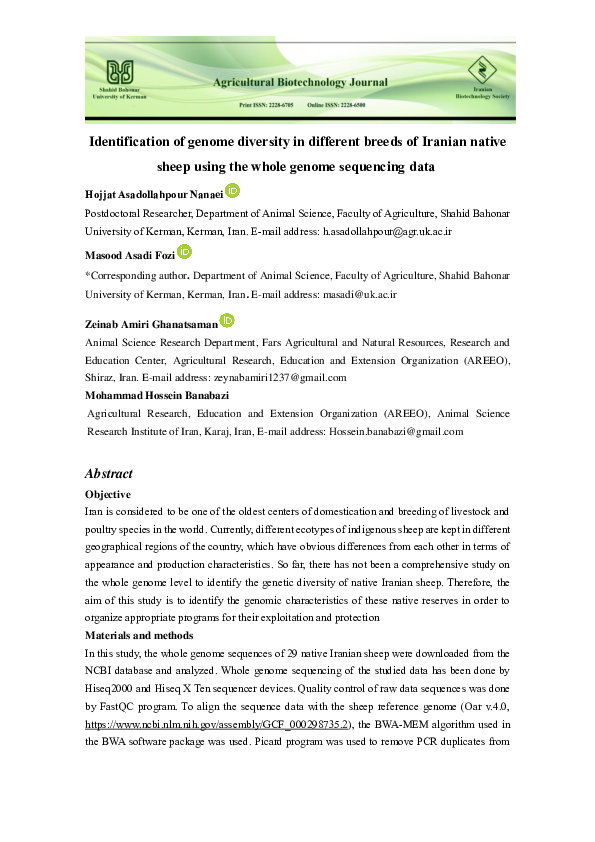 (PDF) Identification of genome diversity in different breeds of Iranian native sheep using the ...