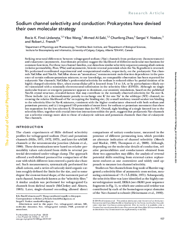 (PDF) Prokaryotic Sodium Channel Selectivity and Conduction Strategies