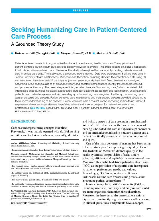 (PDF) Seeking Humanizing Care in Patient-Centered Care Process