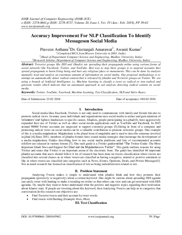 (PDF) Accuracy Improvement For NLP Classification To Identify Messageson Social Media | Dr ...