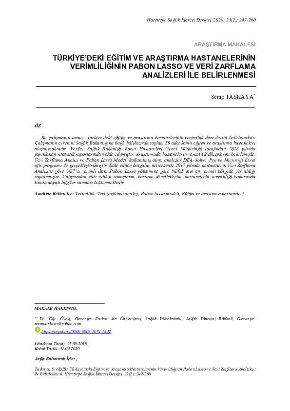 (PDF) Türki̇ye’Deki̇ Eği̇ti̇m Ve Araştirma Hastaneleri̇ni̇n ...