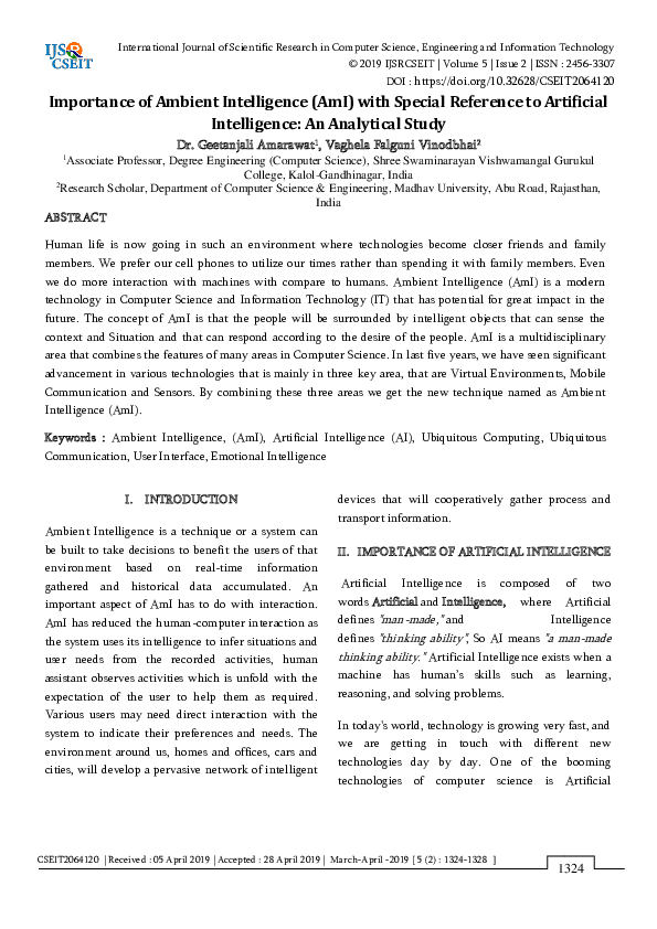 (PDF) Importance of Ambient Intelligence (AmI) with Special Reference to Artificial Intelligence ...