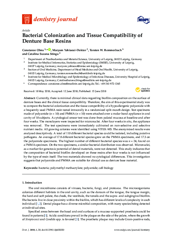 (PDF) Bacterial Colonization and Tissue Compatibility of Denture Base ...