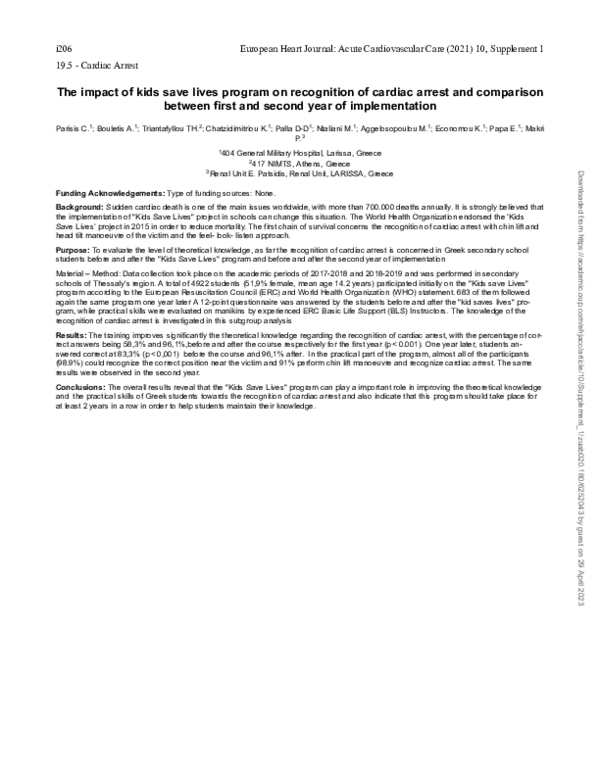 (PDF) The impact of kids save lives program on recognition of cardiac ...