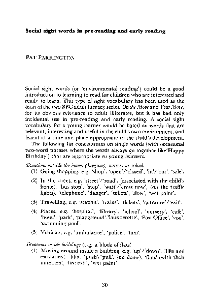 (PDF) Social sight words in pre-reading and early reading