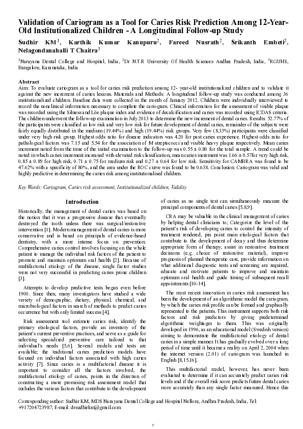 (PDF) Validation of Cariogram as a Tool for Caries Risk Prediction ...