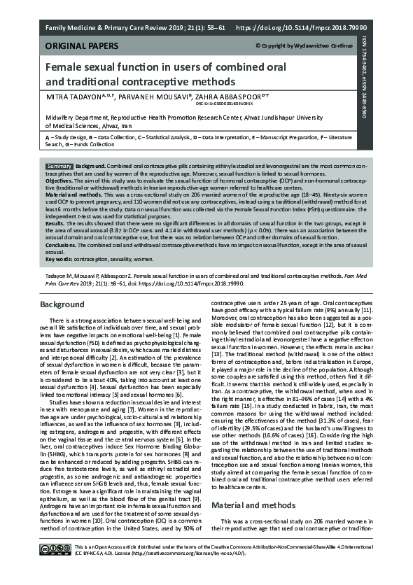 (PDF) Female sexual function in users of combined oral and traditional ...