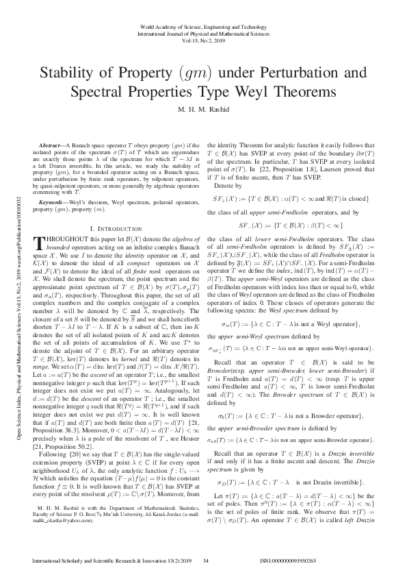 (PDF) Stability of Property (gm) under Perturbation and Spectral ...
