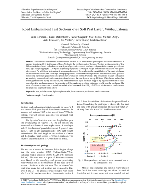 (PDF) Road Embankment Test Sections over Soft Peat Layer, Võõbu, Estonia