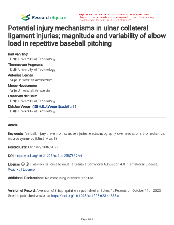 (PDF) Potential injury mechanisms in ulnar collateral ligament injuries ...