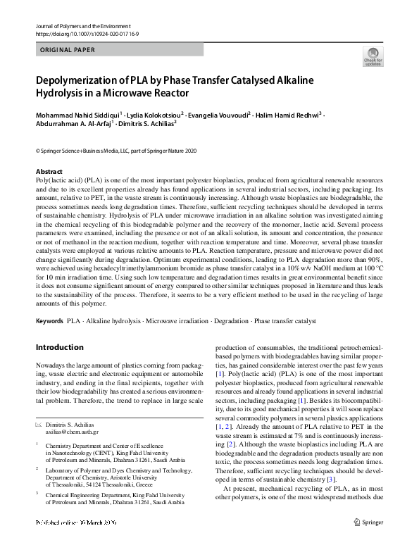 (PDF) Depolymerization of PLA by Phase Transfer Catalysed Alkaline ...