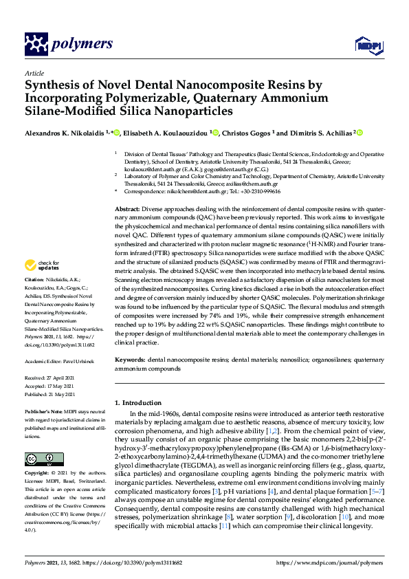 (PDF) Synthesis of Novel Dental Nanocomposite Resins by Incorporating ...