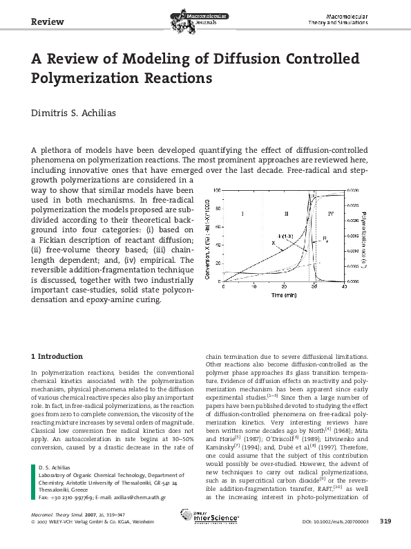 (PDF) A Review of Modeling of Diffusion Controlled Polymerization Reactions