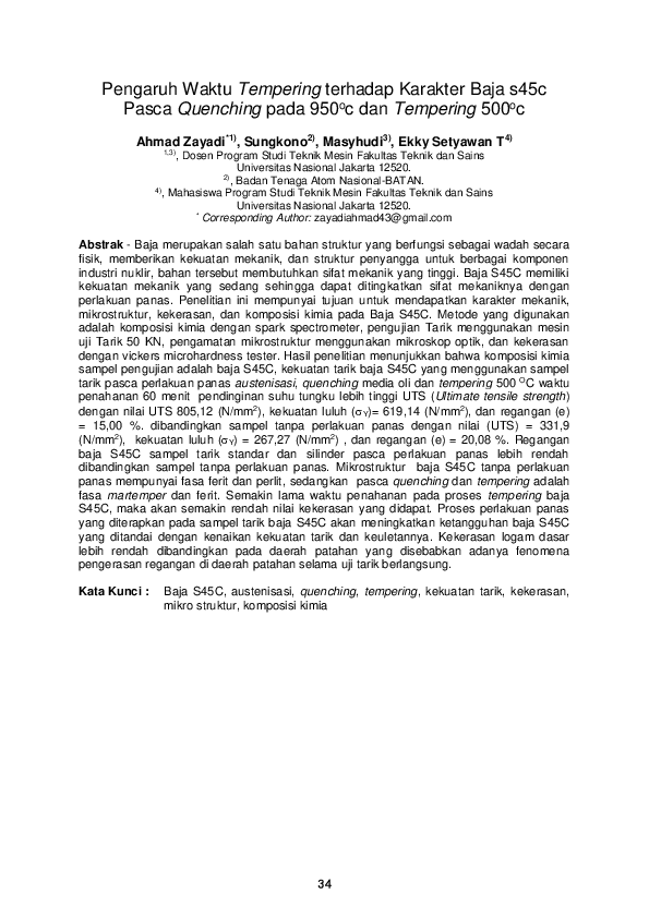 (PDF) Pengaruh Waktu Tempering terhadap Karakter Baja s45c Pasca Quenching pada 950oc dan ...