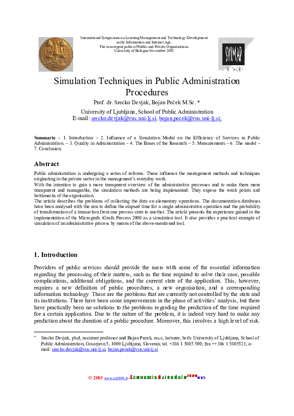 (PDF) Simulation Techniques in Public Administration Procedures