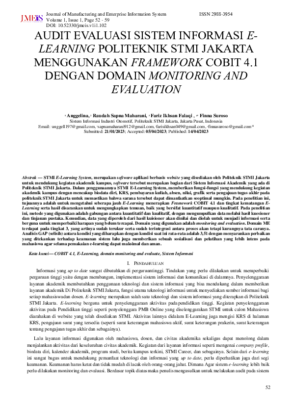 (PDF) Audit Evaluasi Sistem Informasi E-Learning Politeknik STMI ...