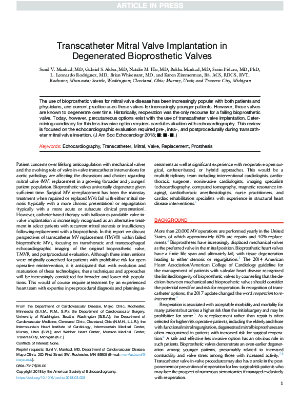 (PDF) Transcatheter Mitral Valve Implantation in Degenerated Bioprosthetic Valves