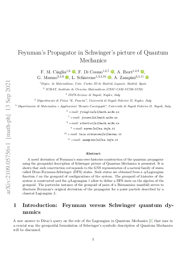 (PDF) Feynman’s propagator in Schwinger’s picture of Quantum Mechanics