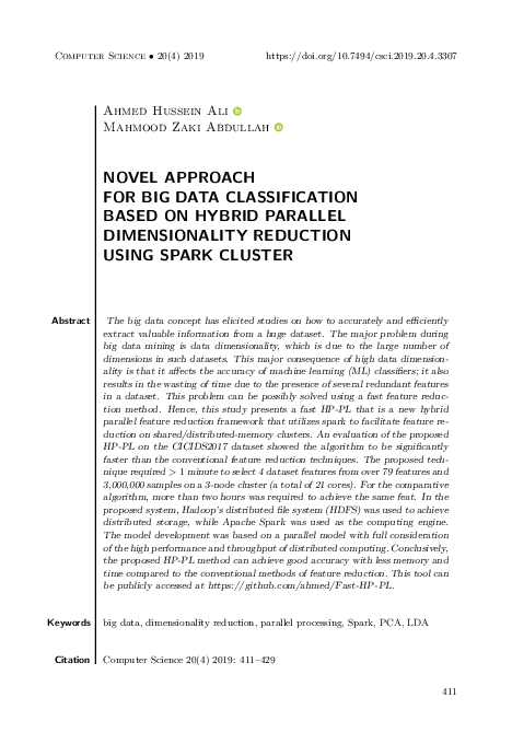 (PDF) A novel approach for big data classification based on hybrid parallel dimensionality ...