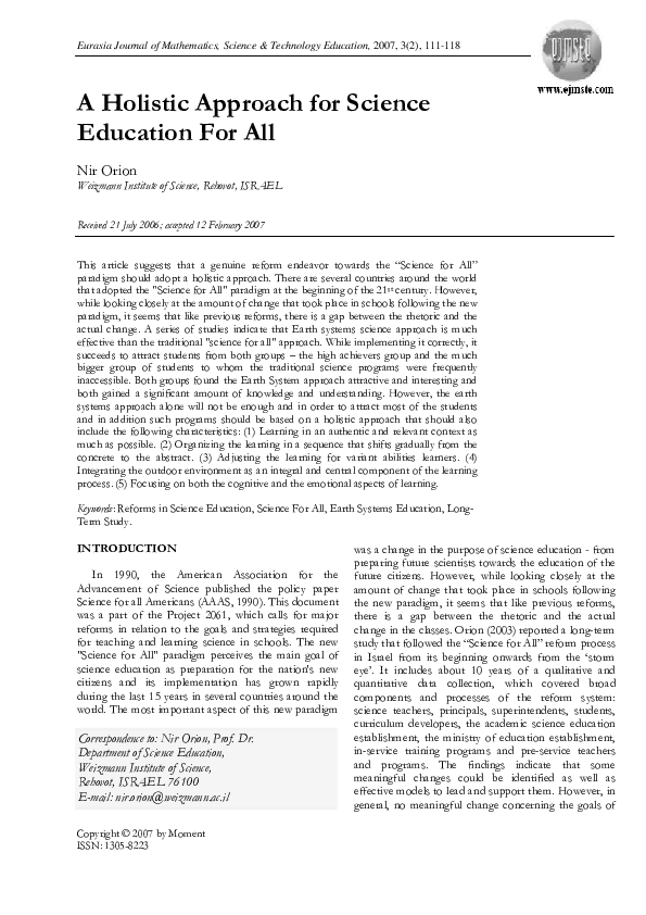 (PDF) A Holistic Approach for Science Education For All