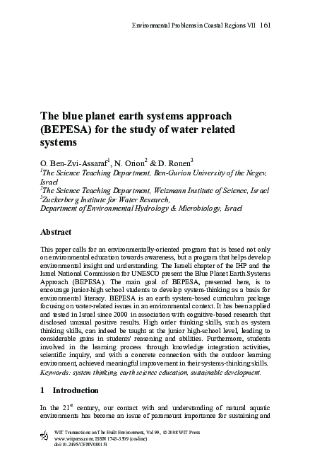 (PDF) The blue planet earth systems approach (BEPESA) for the study of ...
