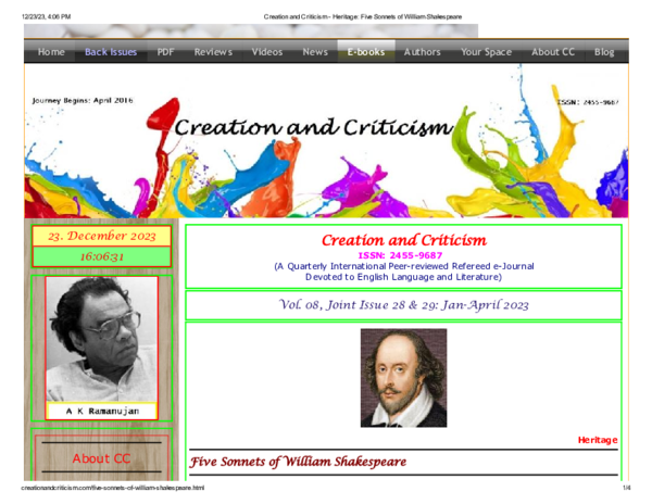 (PDF) Five Sonnets of William Shakespeare