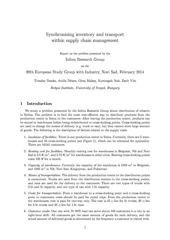 (PDF) Synchronizing inventory and transport within supply chain management | zsolt vizi ...