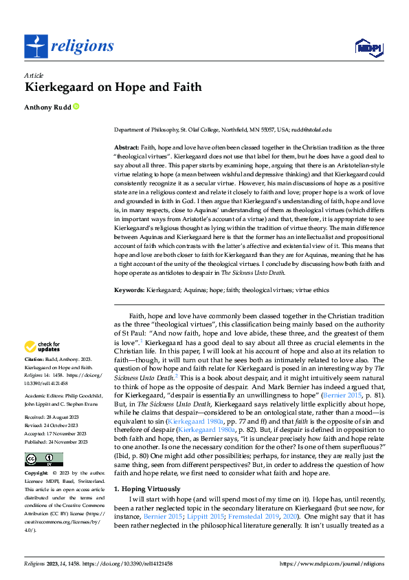 (PDF) Kierkegaard on Hope and Faith