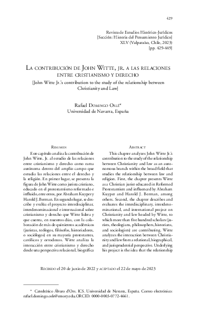 La contribución de John Witte, Jr. a las relaciones entre cristianismo ...