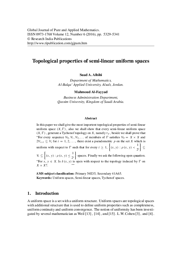 Pdf Topological Properties Of Semi Linear Uniform Spaces