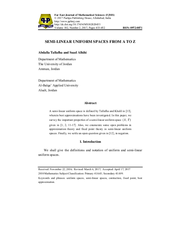 (PDF) Semi-Linear Uniform Spaces from a to Z