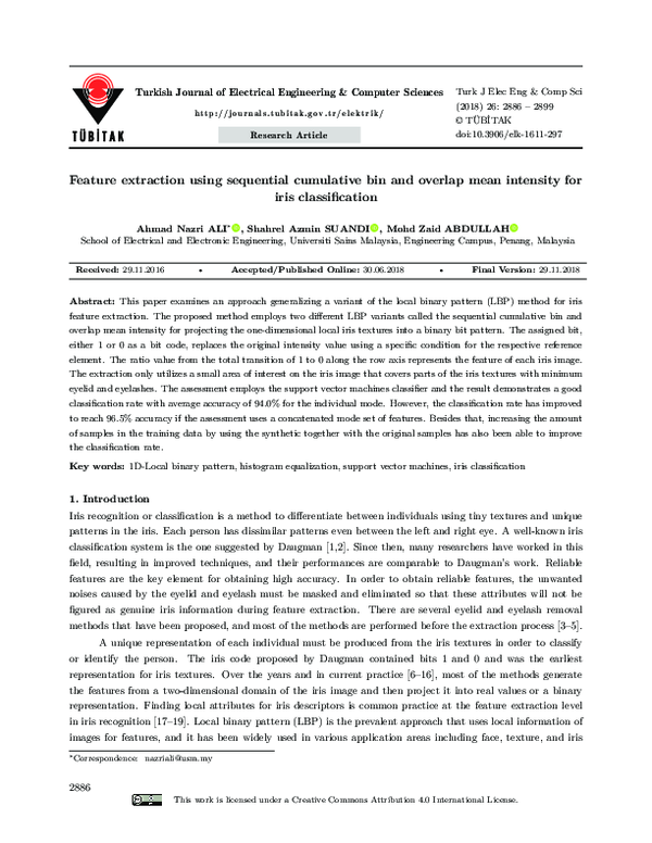 Pdf Feature Extraction Using Sequential Cumulative Bin And Overlap Mean Intensity For Iris