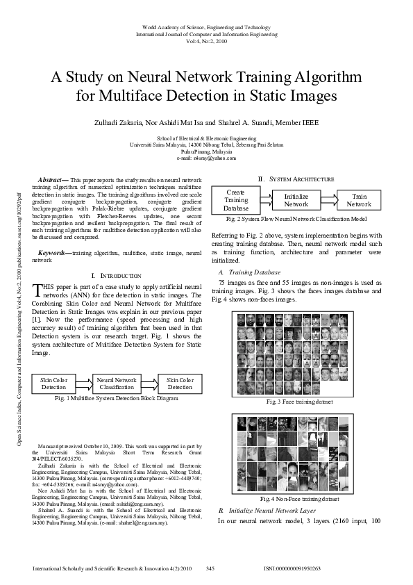 (PDF) A Study on Neural Network Training Algorithm for Multiface Detection in Static Images