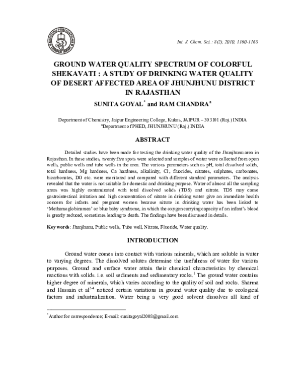 (PDF) Ground Water Quality Spectrum of Colorful Shekavati : A Study of ...