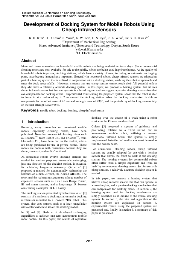 (PDF) Development of Docking System for Mobile Robots Using Cheap Infrared Sensors
