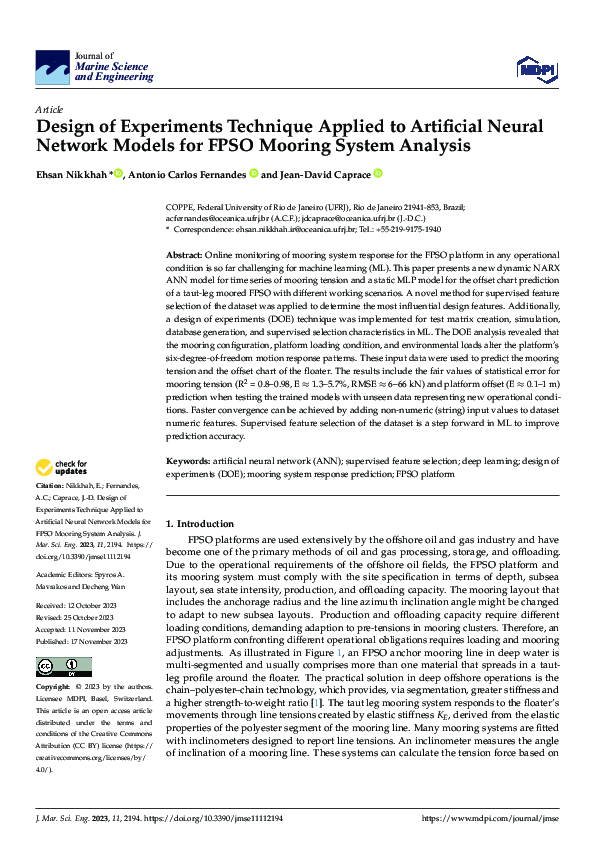 Pdf Design Of Experiments Technique Applied To Artificial Neural Network Models For Fpso