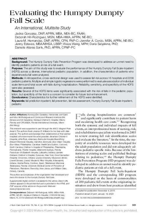 (PDF) Evaluating the Humpty Dumpty Fall Scale