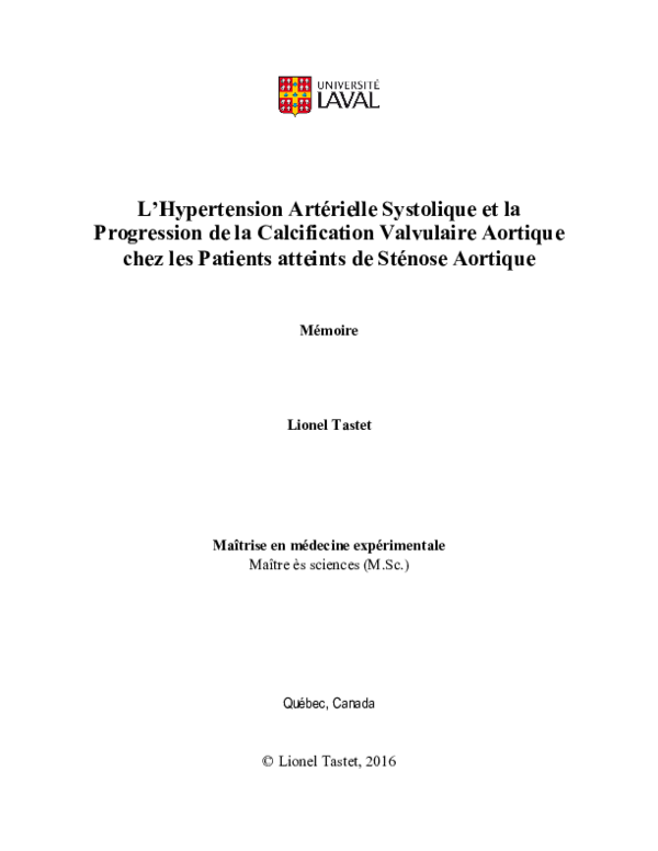 (PDF) L'hypertension artérielle systolique et la progression de la ...