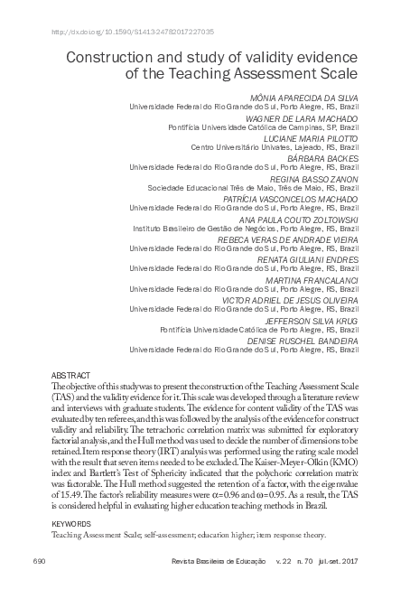 (PDF) Construction and study of validity evidence of the Teaching Assessment Scale