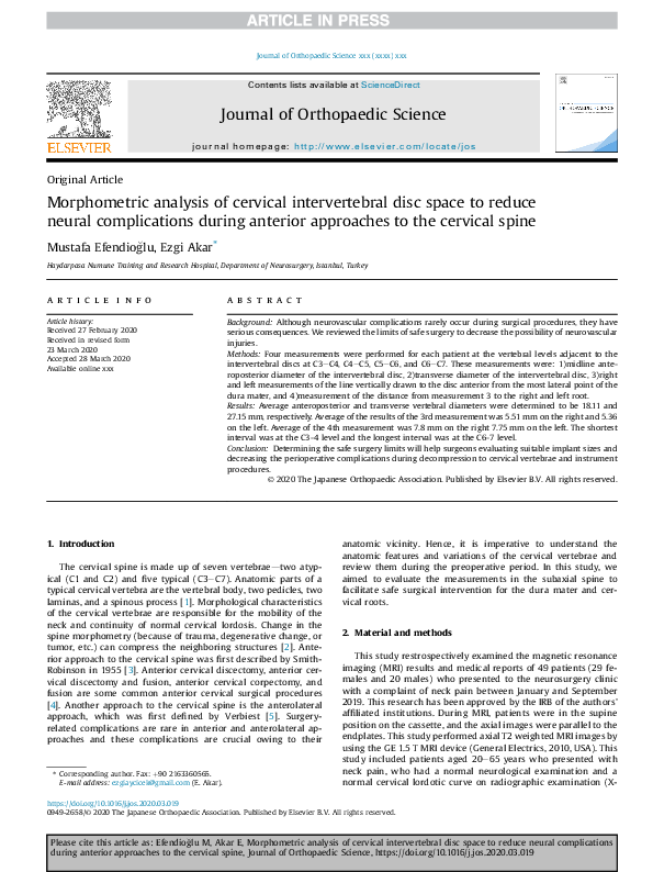 (PDF) Morphometric analysis of cervical intervertebral disc space to ...