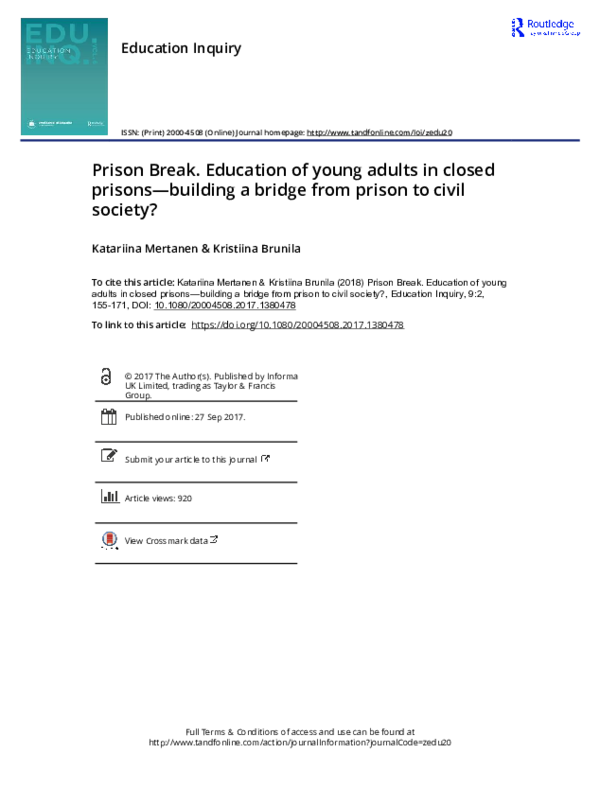 (PDF) Prison Break. Education of young adults in closed prisons ...