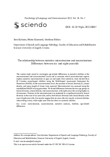 Pdf The Relationship Between Narrative Microstructure And