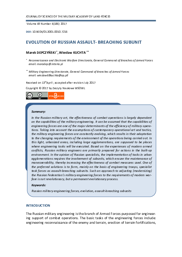 (PDF) Evolution of Russian Assault- Breaching Subunit