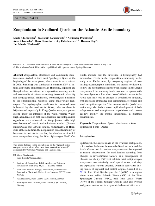 (PDF) Zooplankton in Svalbard fjords on the Atlantic–Arctic boundary