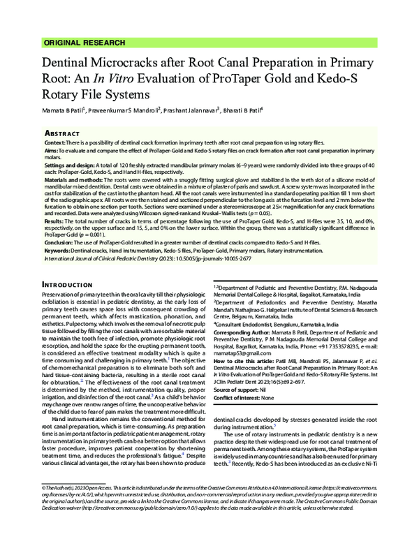 (PDF) Dentinal Microcracks after Root Canal Preparation in Primary Root ...