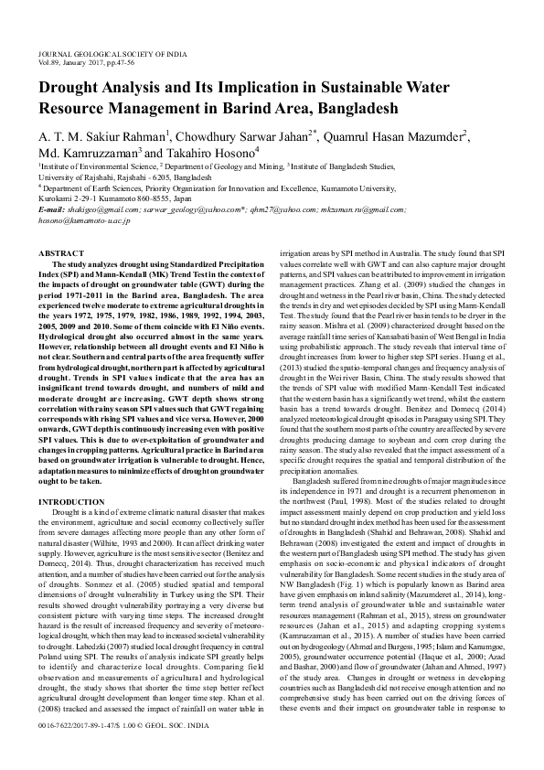 (PDF) Drought analysis and its implication in sustainable water resource management in Barind ...
