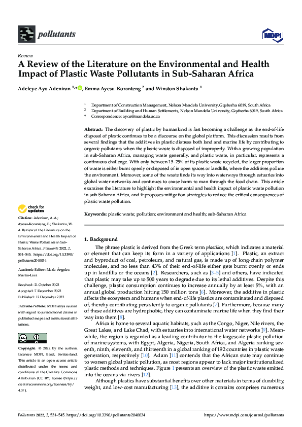 (PDF) A Review of the Literature on the Environmental and Health Impact ...